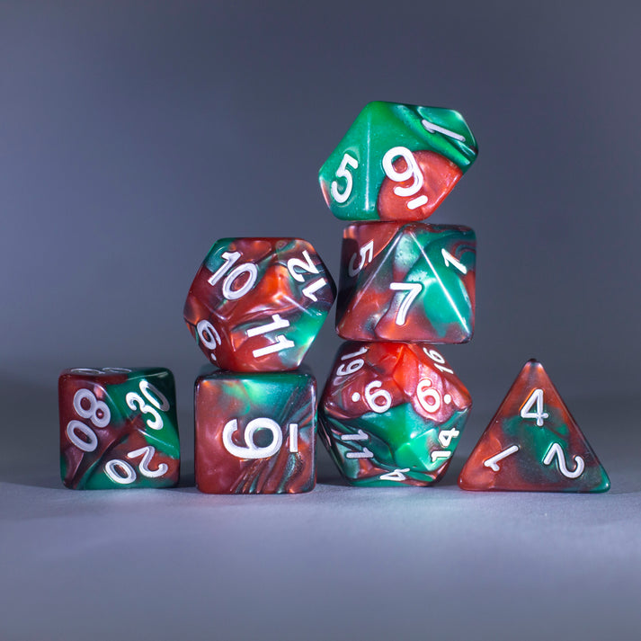 Dice Set Red & Green with White Number & Green Gate Hobbies